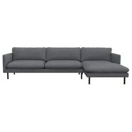 Ecksofa FLEXLUX "Bolzano" Sofas Gr. B/H/T: 294cm x 61cm x 165cm, Bouclé, Chaiselongue rechts, blau (navy blau) Sitzaufbau mit Kaltschaum & Stahl-Wellen, loose Sitz -& Rückenkissen