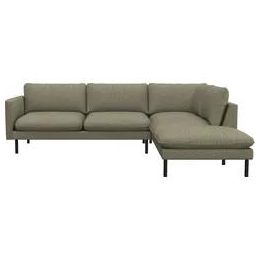 Ecksofa FLEXLUX "Bolzano Designsofa, bequem durch Kaltschaum im Sitz, L-Form" Sofas Gr. B/H/T: 262cm x 61cm x 222cm, Bouclé, lange Ottomane rechts, grün (fall green) lose Sitz -& Rückenkissen, hohe Füße