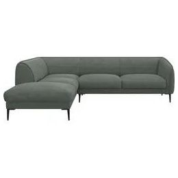 Ecksofa FLEXLUX "Belle Designsofa, L-Form, B/T 268/209 cm" Sofas Gr. B/H/T: 268cm x 74cm x 209cm, Bouclé, lange Ottomane links, grün (dusty green) Skandinavisches Design, In hochwertiger Verarbeitung