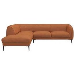 Ecksofa FLEXLUX "Belle Designsofa, L-Form, B/T 268/209 cm" Sofas Gr. B/H/T: 268cm x 74cm x 209cm, Bouclé, lange Ottomane links, orange (burned orang) Skandinavisches Design, In hochwertiger Verarbeitung