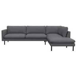 Ecksofa FLEXLUX "Bolzano" Sofas Gr. B/H/T: 295cm x 61cm x 222cm, Bouclé, lange Ottomane rechts, blau (navy blau) Sitzaufbau mit Kaltschaum & Stahl-Wellen, loose Sitz -& Rückenkissen