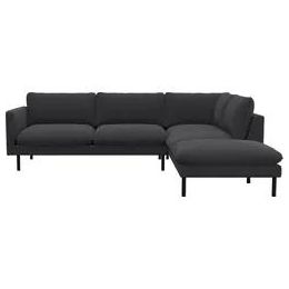 Ecksofa FLEXLUX "Bolzano Designsofa, bequem durch Kaltschaum im Sitz, L-Form" Sofas Gr. B/H/T: 262cm x 61cm x 222cm, Lederoptik, lange Ottomane rechts, schwarz (gorilla black) lose Sitz -& Rückenkissen, hohe Füße