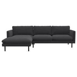 Ecksofa FLEXLUX "Bolzano" Sofas Gr. B/H/T: 261cm x 61cm x 165cm, Lederoptik, Chaiselongue links, schwarz (gorilla black) Sitzaufbau mit Kaltschaum & Stahl-Wellen, loose Sitz -& Rückenkissen