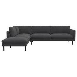 Ecksofa FLEXLUX "Bolzano" Sofas Gr. B/H/T: 295cm x 61cm x 222cm, Lederoptik, lange Ottomane links, grau (shark grey) Sitzaufbau mit Kaltschaum & Stahl-Wellen, loose Sitz -& Rückenkissen