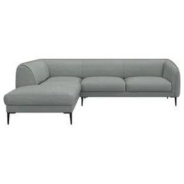 Ecksofa FLEXLUX "Belle Designsofa, L-Form, B/T 268/209 cm" Sofas Gr. B/H/T: 268cm x 74cm x 209cm, Bouclé, lange Ottomane links, blau (sky blau) Skandinavisches Design, In hochwertiger Verarbeitung