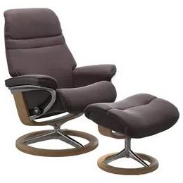 Relaxsessel stressless "Sunrise", rot (bordeaux), Material Bezug, Ausführung Funktion, Maße B/H/T, Sessel, mit Signature Base, Größe M, Gestell Eiche