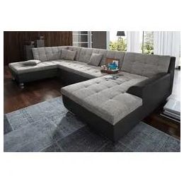 Wohnlandschaft DOMO collection "Treviso incl. Zierkissen, moderne Steppung, XXL: B/T/H: 364/201/83 cm" Sofas Gr. B/H/T: 364cm x 83cm x 201cm, Microfaser PRIMABELLE-Struktur, Recamiere rechts, ohne Bettfunktion, schwarz (schwarz/pepper) wahlweise mit Bettfunktion, in vielen Bezugsarten auch Cord U-Form