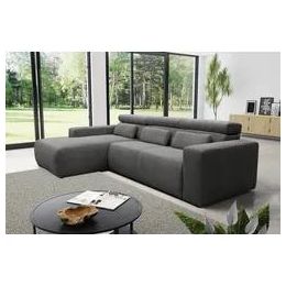 Ecksofa DOMO collection "Brandon große Ausführung B/T/H: 289/177/80 cm, auch in Leder und Cord" Sofas Gr. B/H/T: 285cm x 80cm x 175cm, Cord, Recamiere links, ohne Sitztiefenverstellung, mit Nierenkissen, grau mit Kopfteilverstellung, wahlweise Sitztiefenverstellung, L-Form