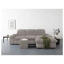 Ecksofa COTTA "Lola L-Form" Sofas Gr. B/H/T: 250cm x 73cm x 165cm, Struktur, Recamiere rechts, Mit Bettfunktion-Mit Bettkasten-Ohne Armteilverstellung, grau (elephant) mit Hocker & Kopfteilfunktion, wahlw. Bett- und Armteilfunktion