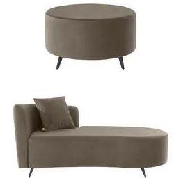 Recamiere Andas "Hulby" Sofas Gr. B/H/T: 182cm x 82cm x 90cm, Samtoptik, Recamiere links, incl. Hocker, grau (taupe) Longchair wahlweise mit und ohne Hocker Armlehne links oder rechts