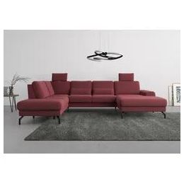 Sit & More Wohnlandschaft SIT&MORE "Cinturo U-Form" Sofas Gr. B/H/T: 345 cm x 91 cm x 226 cm, Soft clean, mega-Recamiere rechts, inklusive Sitztiefenverstellung-inklusive Federkern, rot (bordeaux) inklusive Sitztiefenverstellung und Federkern, Sitzhöhe 48 cm