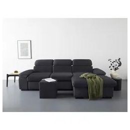 Ecksofa COTTA "Lola L-Form" Sofas Gr. B/H/T: 250cm x 73cm x 165cm, Microfaser PRIMABELLE, Recamiere rechts, Ohne Bettfunktion-Ohne Bettkasten-Ohne Armteilverstellung, grau (lava) mit Hocker & Kopfteilfunktion, wahlw. Bett- und Armteilfunktion