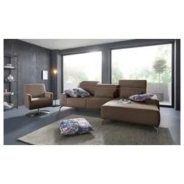 Sit & More Ecksofa SIT&MORE "Gizeh L-Form" Sofas Gr. B/T: 289 cm x 178 cm, Luxus-Microfaser ALTARA NUBUCK, mega-Recamiere rechts, mit satiniertem Nickelfuß, braun (chocco) Fußhöhe 15 cm, inklusive Sitztiefenverstellung und Kopfteilverstellung