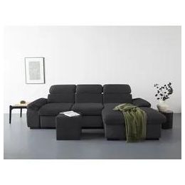 Ecksofa COTTA "Lola L-Form" Sofas Gr. B/H/T: 250cm x 73cm x 165cm, Struktur, Recamiere rechts, Ohne Bettfunktion-Ohne Bettkasten-Ohne Armteilverstellung, schwarz mit Hocker & Kopfteilfunktion, wahlw. Bett- und Armteilfunktion