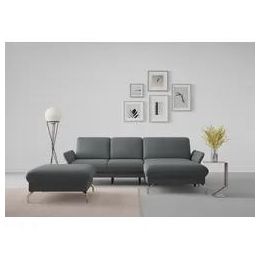 Sit & More Ecksofa SIT & MORE "Fashion L-Form" Sofas Gr. B/H/T: 253cm x 84cm x 165cm, Luxus-Microfaser ALTARA NUBUCK, Recamiere rechts, mit Kopfteilverstellung-mit Vorziehsitz, motorisch-mit Metallfuesse Nickel satiniert, grau (dunkelgrau) wahlweise mit Kopfteilverstellung, Vorziehsitz, motorisch, Nickelfüße