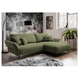 Ecksofa Inosign "Amarena L-Form" Sofas Gr. B/H/T: 286cm x 96cm x 178cm, Struktur fein, Recamiere rechts, Zierkissenfarbe 40 x 40cm: grün-Zierkissenfarbe 45 x 45cm: grün, grün inklusive Armlehnenverstellfunktion, 4x Zierkissen gratis