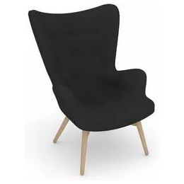 Sessel Max Winzer "build-a-chair Arne, Hochlehnsessel" Gr. Flachgewebe 16452, Korpus: Flachgewebe 16452 schwarz-Füße Buche natur, B/H/T: 74cm x 98cm x 81cm, schwarz Einzelsessel Ohrensessel Sessel im Retrolook, zum Selbstgestalten, Hochlehner