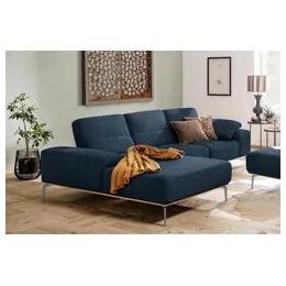 Ecksofa W.Schillig "run" Sofas Gr. B/H/T: 299cm x 88cm x 178cm, ROHLEDER Jacquard-Flachgewebe Q2 W60, Recamiere links, mit Sitztiefenverstellung, blau (jeans w60) mit elegantem Holzsockel, Füße in Silber matt, Breite 299 cm