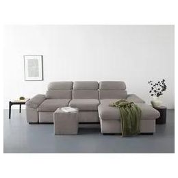 Ecksofa COTTA "Lola L-Form" Sofas Gr. B/H/T: 250cm x 73cm x 165cm, Microfaser PRIMABELLE, Recamiere rechts, Mit Bettfunktion-Mit Bettkasten-Ohne Armteilverstellung, grau (dark grey) mit Hocker & Kopfteilfunktion, wahlw. Bett- und Armteilfunktion