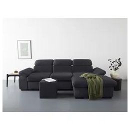 Ecksofa COTTA "Lola L-Form" Sofas Gr. B/H/T: 250cm x 73cm x 165cm, Microfaser PRIMABELLE, Recamiere rechts, Ohne Bettfunktion-Ohne Bettkasten-Mit Armteilverstellung, grau (lava) mit Hocker & Kopfteilfunktion, wahlw. Bett- und Armteilfunktion