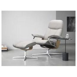 Relaxsessel stressless "Consul" Sessel Gr. Struktur fein JASMINE, Cross Base Eiche, Relaxfunktion-Drehfunktion-PlusTMSystem-Gleitsystem-BalanceAdaptTM, B/H/T: 82cm x 102cm x 72cm, grau (light grey jasmine) mit Hocker, Cross Base, Größe S, M & L, Holzakzent Eiche