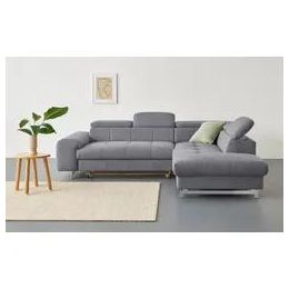 Ecksofa COTTA "Chef L-Form" Sofas Gr. B/H/T: 257cm x 72cm x 206cm, Feinstruktur, Ottomane rechts, mit Kopfteilverstellung-ohne Bettfunktion, grau (stone) mit Kopfteilverstellung, wahlweise Bettfunktion