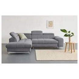 Ecksofa COTTA "Chef L-Form" Sofas Gr. B/H/T: 257cm x 72cm x 206cm, Feinstruktur, Ottomane links, mit Kopfteilverstellung-mit Bettfunktion, grau (stone) mit Kopfteilverstellung, wahlweise Bettfunktion