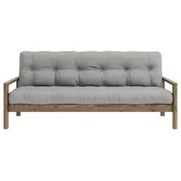 Schlafsofa KARUP DESIGN "KNOB" Sofas Gr. B/H/T: 205cm x 79cm x 95cm, gleichschenklig, Carob Brown lackiert, grau mit Futonmatratze, verschiedene Farben, FSC-zertifiziert, Kiefer