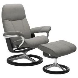 Relaxsessel stressless "Consul" Sessel Gr. ROHLEDER Stoff Q2 FARON, Signature Base Schwarz, BalanceAdaptTM-PlusTMSystem-Gleitsystem-Relaxfunktion-Drehfunktion-Kopfstützenverstellung-Rückteilverstellung, B/H/T: 78cm x 97cm x 70cm, grau (grey q2 faron) mit Hocker, Signature Base, Größe S, Gestell Schwarz