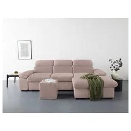 Ecksofa COTTA "Lola L-Form" Sofas Gr. B/H/T: 250cm x 73cm x 165cm, Microfaser PRIMABELLE, Recamiere rechts, Ohne Bettfunktion-Ohne Bettkasten-Ohne Armteilverstellung, braun (mud) mit Hocker & Kopfteilfunktion, wahlw. Bett- und Armteilfunktion