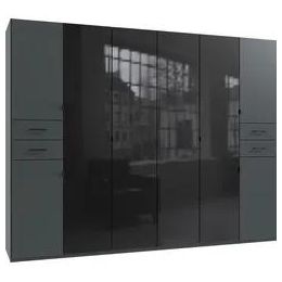 Drehtürenschrank wimex "Danzig" Schränke Gr. B/H/T: 270cm x 208cm x 58cm, 8 St., schwarz (graphit/ lange durchgängige türfronten glas schwarz) mit Schubladen auf bequemer Höhe, Glastüren