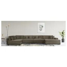 Guido Maria Kretschmer Home & Living Wohnlandschaft GUIDO MARIA KRETSCHMER HOME & LIVING "Skara U-Form" Sofas Gr. B/H/T: 390cm x 86cm x 190cm, Samtoptik, Ottomane rechts, grau (taupe) Lounge-Sofa mit Federkernpolsterung, in vielen Bezugsvarianten