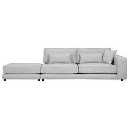 Ottomane OTTO products "Grenette" Sofas Gr. B/H/T: 291cm x 77cm x 102cm, Samtoptik recycelt, Armlehne rechts, grau (hellgrau) Modulsofa, im Baumwoll-Leinenmix oder aus recycelten Stoffen