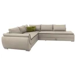 Ecksofa Inosign "Göteborg" Sofas Gr. B/H/T: 320cm x 93cm x 253cm, Struktur (100% Polyester), Recamiere rechts, mit Bonnell-Federkernmatratze und PUR-Schaum-Topper, beige mit Boxspring-Bettfunktion und Bettkasten, Dauerschlaffunktion, Topper