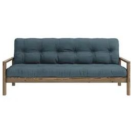 Schlafsofa KARUP DESIGN "KNOB" Sofas Gr. B/H/T: 205cm x 79cm x 95cm, gleichschenklig, Carob Brown lackiert, blau (petrol blue) mit Futonmatratze, verschiedene Farben, FSC-zertifiziert, Kiefer