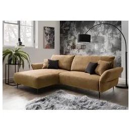 Ecksofa Inosign "Amarena L-Form" Sofas Gr. B/H/T: 286cm x 96cm x 178cm, Struktur, Recamiere links, Zierkissenfarbe 40 x 40cm: dunkelbraun-Zierkissenfarbe 45 x 45cm: curry, gelb (curry) inklusive Armlehnenverstellfunktion, 4x Zierkissen gratis