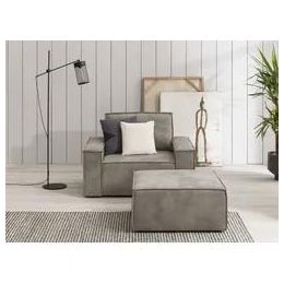 Sessel Home Affaire "SHERWOOD", grau (mittelgrau), B:120cm H:85cm T:166cm, Sessel, Loveseat und Hocker im Set, passend zur Polster-Serie SHERWOOD