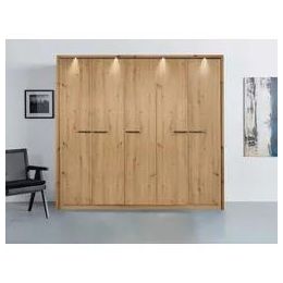 Drehtürenschrank Rauch "Oteli" Schränke Gr. B/H/T: 230 cm x 231 cm x 58 cm, mit Beleuchtung, 5 St., braun (eiche artisan) inkl. Passepartout optional mit Beleuchtung