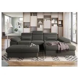 Sit & More Ecksofa SIT&MORE "Cabrio L-Form" Sofas Gr. B/H/T: 295 cm x 87 cm x 180 cm, Struktur fein, Recamiere rechts, mit Bettfunktion-mit Bettkasten-mit Sitztiefenverstellung-mit Kopfteilverstellung-mit Armteilfunktion-mit 2 Nierenkissen, grau (anthrazit) mit Sitztiefen- und Armteilverstellung sowie Federkern, 2 Nierenkissen