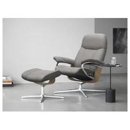 Relaxsessel stressless "Consul" Sessel Gr. Struktur fein JASMINE, Cross Base Eiche, Relaxfunktion-Drehfunktion-PlusTMSystem-Gleitsystem-BalanceAdaptTM, B/H/T: 78cm x 97cm x 70cm, grau (grey jasmine) mit Hocker, Cross Base, Größe S, M & L, Holzakzent Eiche