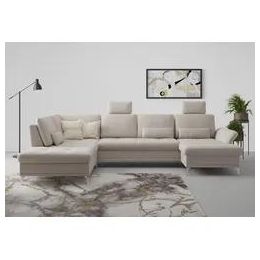 Wohnlandschaft Inosign "Palm Beach U-Form" Sofas Gr. B/H/T: 347cm x 89cm x 224cm, Luxus-Microfaser Euphoria, mega-Recamiere rechts, mit Sitztiefenverstellung-ohne Bettfunktiom-ohne Stauraum-ohne Armteilverstellung, grau (elephant) Federkern, mit Sitztiefenverstellung, wahlweise Bettfunktion