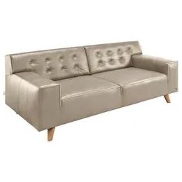 2-Sitzer Tom Tailor HOME "NORDIC CHIC" Sofas Gr. B/H/T: 186 cm x 77 cm x 91 cm, Leder EA, braun (beach ea 22) mit Kedernaht und Knöpfung, Füße Buche natur