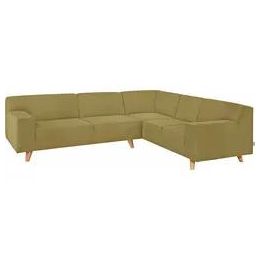 Ecksofa Tom Tailor HOME "NORDIC PURE" Sofas Gr. B/H/T: 269cm x 77cm x 226cm, Samtstoff STC, langer Schenkel links, beige (gold mustard stc 13) im Retrolook, Füße Buche natur