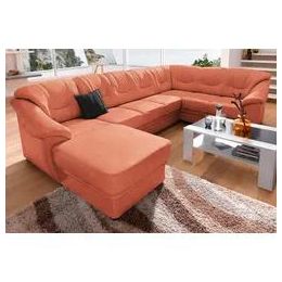 Sit & More Wohnlandschaft SIT & MORE "Savona U-Form" Sofas Gr. B/H/T: 320cm x 90cm x 211cm, Luxus-Microfaser ALTARA NUBUCK, Recamiere links, mit Bettfunktion, orange (terra) wahlweise mit Bettfunktion, inklusive Federkern, frei im Raum stellbar