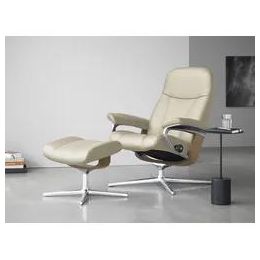 Relaxsessel stressless "Consul" Sessel Gr. Leder BATICK, Cross Base Eiche, S, Relaxfunktion-Drehfunktion-PlusTMSystem-Gleitsystem-BalanceAdaptTM, B/H/T: 78cm x 97cm x 70cm, beige (cream batick) mit Hocker, Cross Base, Größe S, M & L, Holzakzent Eiche