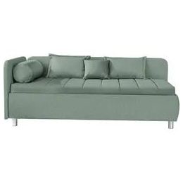 Schlafsofa Alina "Kiana" Sofas Gr. B/H/T: 207cm x 80cm x 102,5cm, Struktur, Armlehne links, grün (pastellmint tmd 6) mit Bettkasten und Zierkissen, Liegefläche 90200 cm oder 100200