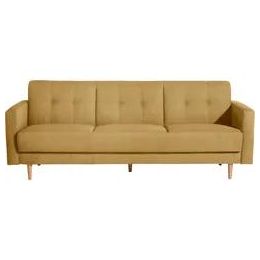 3-Sitzer Max Winzer "Jesper Kippcouch mit komfortablem Federkern, klassisch und modern" Sofas Gr. B/H/T: 224 cm x 84 cm x 82 cm, Samtvelours 20442, gelb (mais) Schlafsofa mit Knopfheftung im Rücken, inklusive Bettkasten