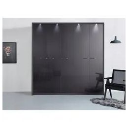 Drehtürenschrank Rauch "Oteli" Schränke Gr. B/H/T: 230cm x 231cm x 58cm, mit Beleuchtung, 5 St., grau (graumetallic/effektgrau hochglanz) inkl. Passepartout optional mit Beleuchtung