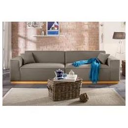 3-Sitzer Home Affaire "Terry" Sofas Gr. B/H/T: 278cm x 75cm x 89cm, Struktur fein, Inklusive 2 Zierkissen, braun mit offener Kedernaht und Holzuntergestell