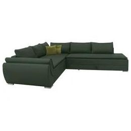 Ecksofa Inosign "Göteborg" Sofas Gr. B/H/T: 320cm x 93cm x 253cm, Struktur (100% Polyester), Recamiere rechts, mit Taschen-Federkernmatratze und Kaltschaum-Topper, grün (dunkelgrün) mit Boxspring-Bettfunktion und Bettkasten, Dauerschlaffunktion, Topper